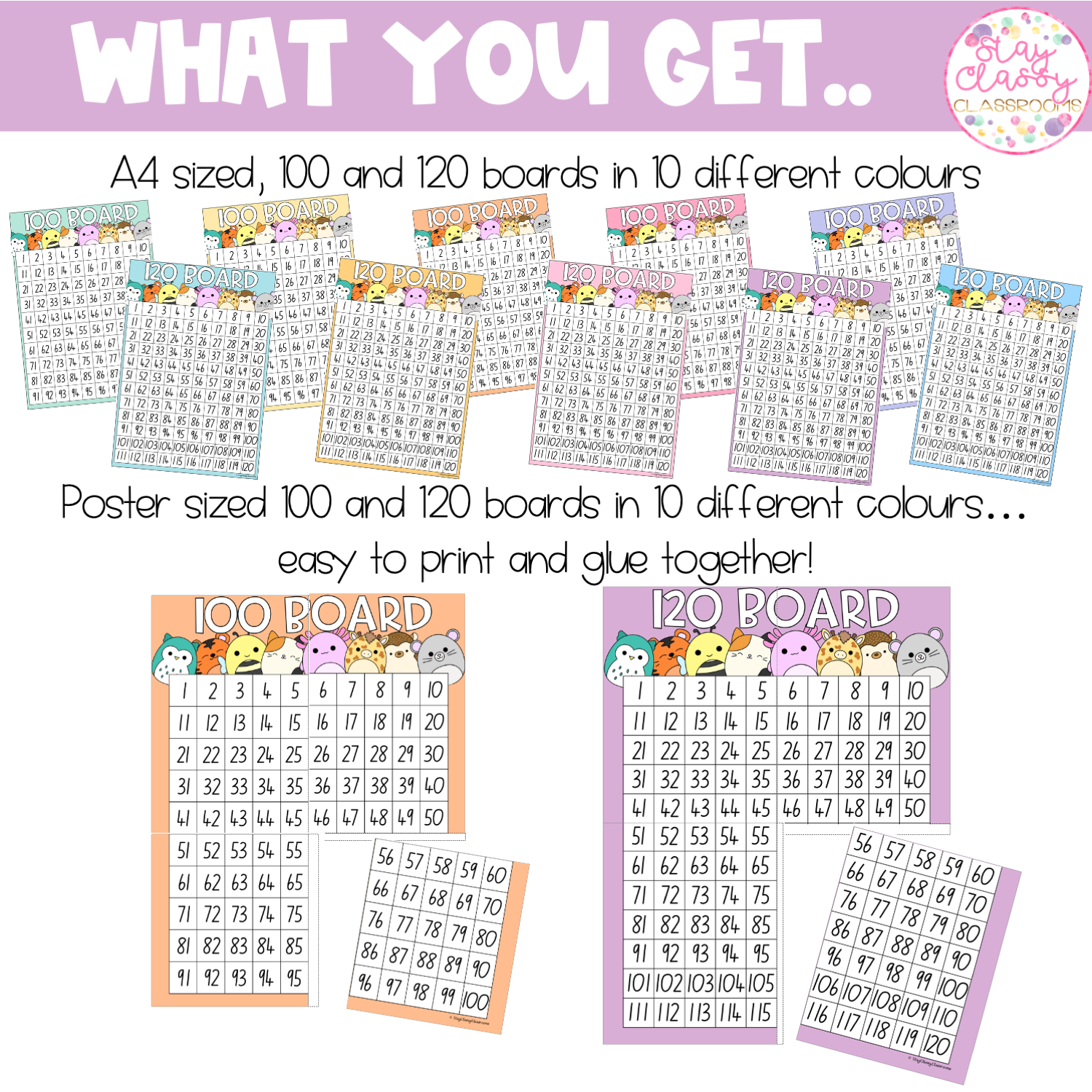 100 & 120 Board Posters | Squishies - Stay Classy Classrooms