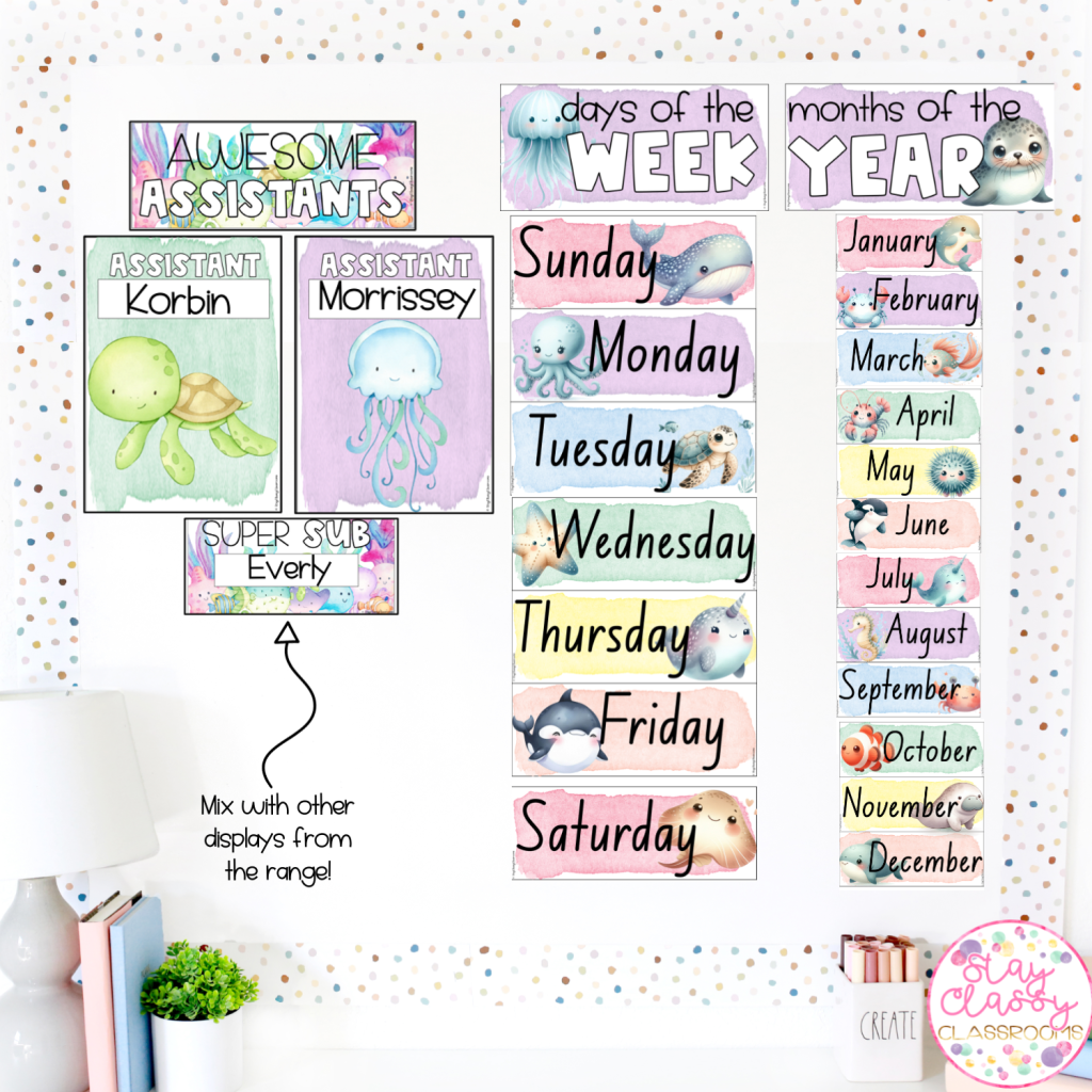 Days & Months Display | WATERCOLOUR SEA CREATURES | All Australian ...