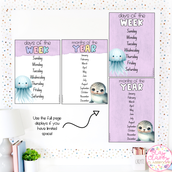 Days & Months Display | WATERCOLOUR SEA CREATURES | All Australian ...