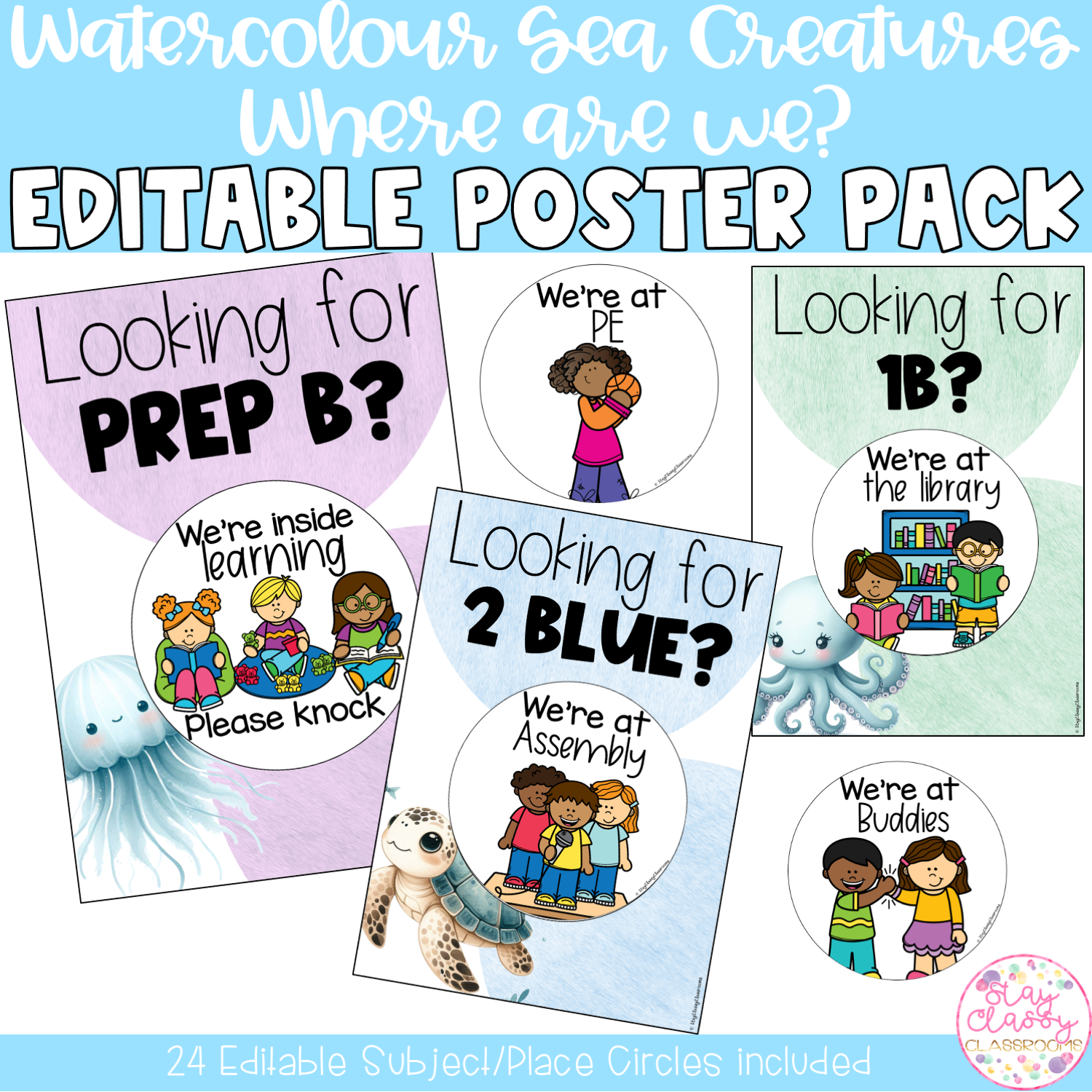 Where are We? Poster Pack | WATERCOLOUR SEA CREATURES | Editable - Stay ...