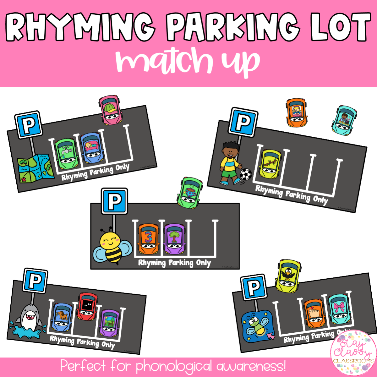 Rhyming Parking Lot | Phonological Awareness Matching Activity - Stay ...