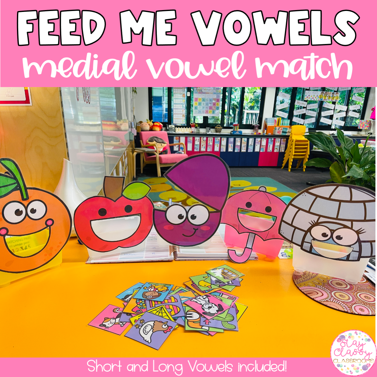Feed Me Vowels | Medial Vowels Matching Activity - Stay Classy Classrooms