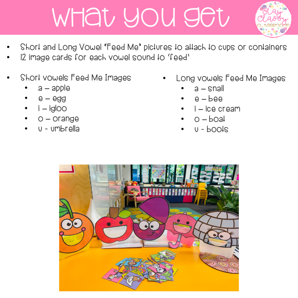 Feed Me Vowels | Medial Vowels Matching Activity - Stay Classy Classrooms